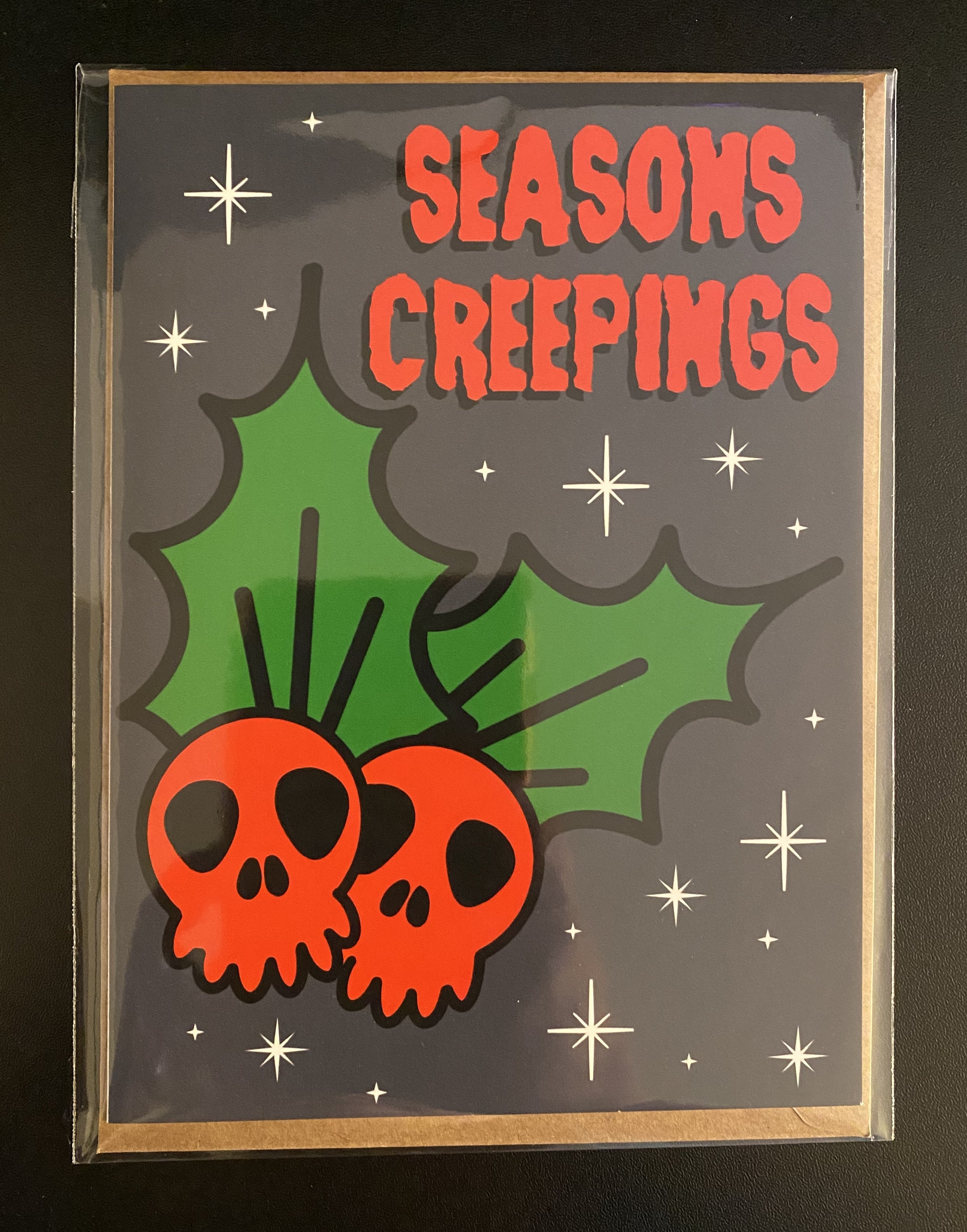 Seasons Creepings Skull Holly Card | The Haunted Whimsy LLC